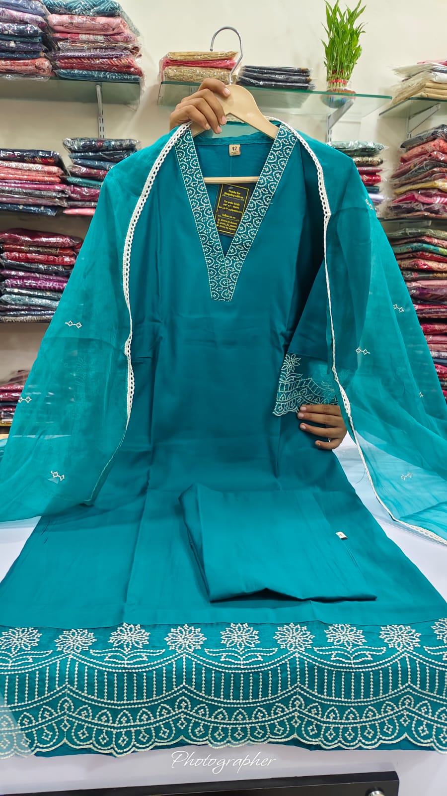 Firozi blue Roman silk three piece set (A771) – Attire By Ayaana