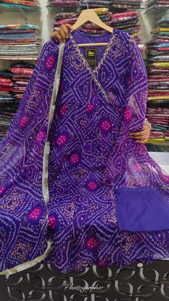 Pure chiffon Angrakha pattern three piece set (A1426) – Attire By Ayaana