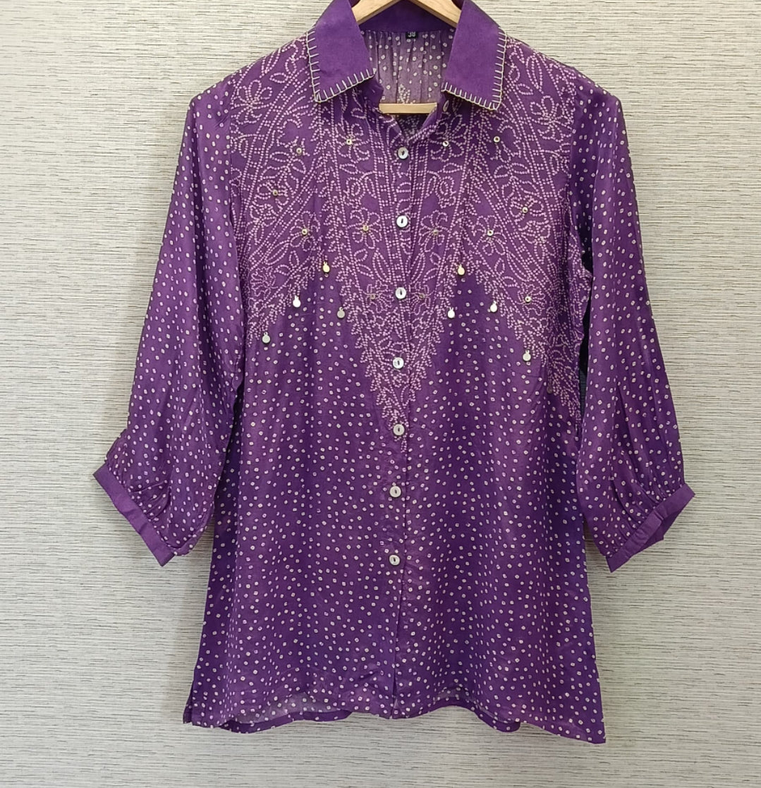 Purple crape bandani shirt (A1285) – Attire By Ayaana