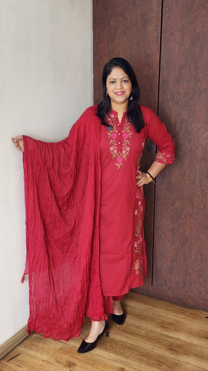 Pure cotton fully embroidered on both sides of the three piece set (A1 ...